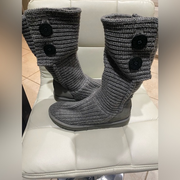 UGG | Shoes | Womens Ugg Classic Cardy Gray Knit Sweater Boots Sz 5 ...